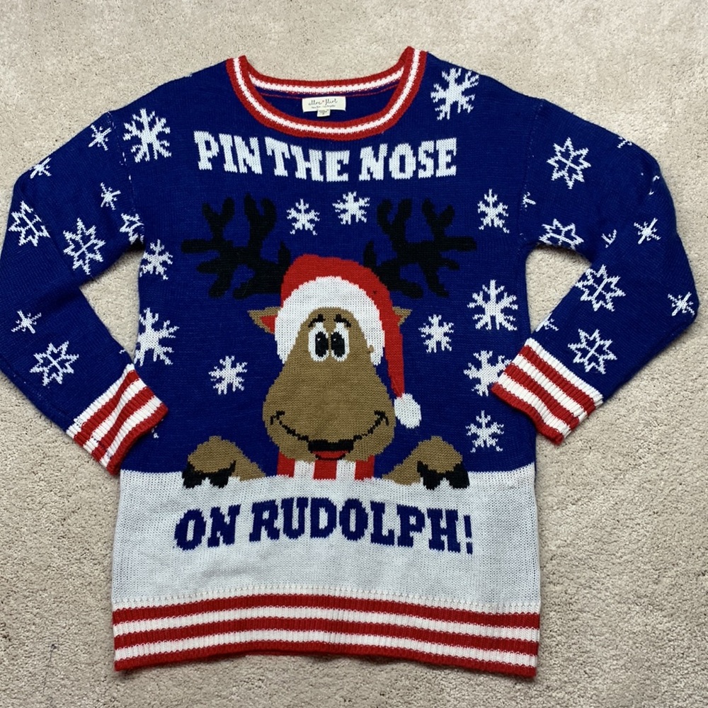 Pin The Nose On Rudolph Reindeer Ugly Christmas Sweat… - Gem